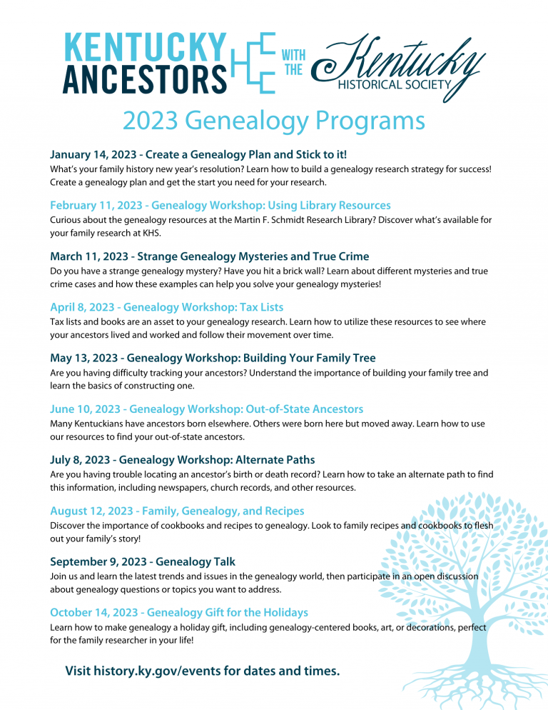 Kentucky Ancestors 2023 Genealogy Program Schedule – Kentucky Ancestors ...